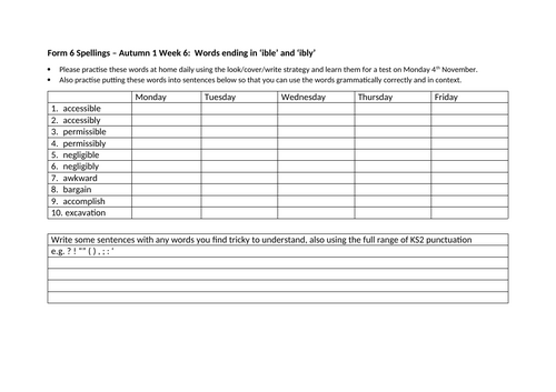 Year 6 Weekly Spelling Lists: Fully Differentiated, Ready-to-Use for ...