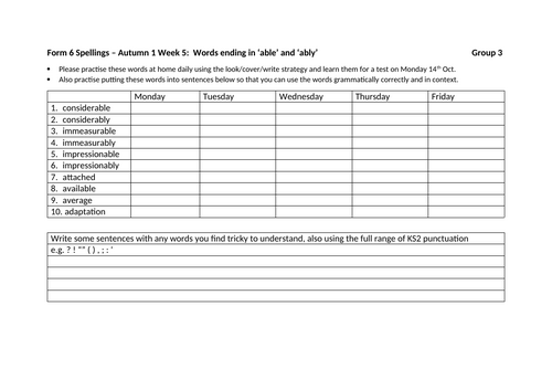 Year 6 Weekly Spelling Lists: Fully Differentiated, Ready-to-Use for ...