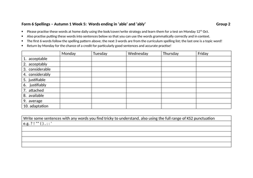 Year 6 Weekly Spelling Lists: Fully Differentiated, Ready-to-Use for ...