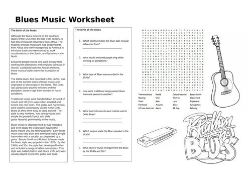Blues Music Cover Worksheet | Teaching Resources