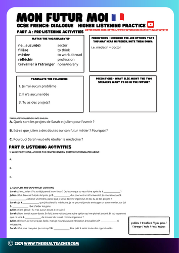 GCSE French Listening Mon Futur Moi Vocab | Teaching Resources