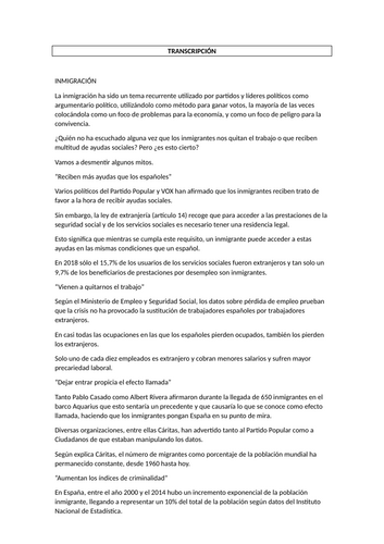 Spanish - A Level - La inmigración en España: procedencia, distribución ...