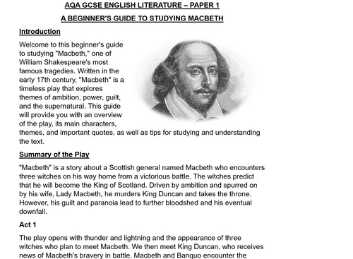 AQA GCSE English Literature - Macbeth - A Beginner's Guide to Studying ...