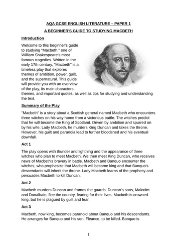 AQA GCSE English Literature - Macbeth - A Beginner's Guide to Studying ...