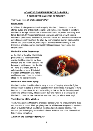 AQA GCSE English Literature - Macbeth - A Character Analysis of Macbeth ...