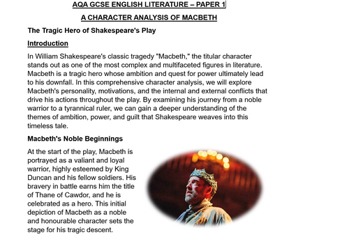 AQA GCSE English Literature - Macbeth - A Character Analysis of Macbeth ...