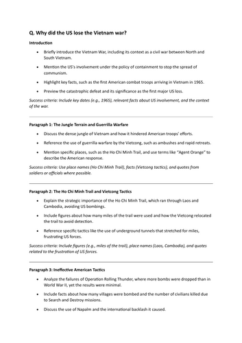 Leaving Cert History essay plan: Why did the US lose the Vietnam war ...