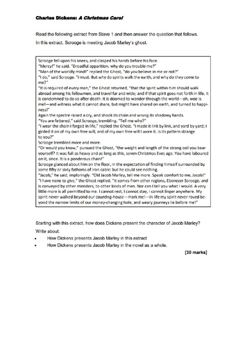 Year 10 A Christmas Carol Jacob Marley Mini GCSE Assessment | Teaching ...