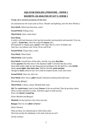 AQA GCSE English Literature - Macbeth - An Analysis of Act 1, Scene 3 ...