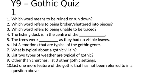 Year 9 Gothic Literature SOW | Teaching Resources Year 9 Gothic Literature SOW | Teaching Resources