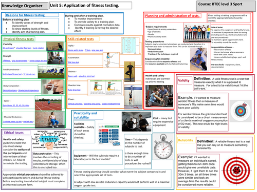 BTEC - Application of Fitness Testing - Knowledge Organiser | Teaching ...