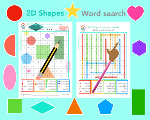 Wordsearch 2D shapes (Colour AND B&W) | Teaching Resources