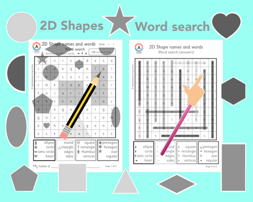 Wordsearch 2D shapes (Colour AND B&W) | Teaching Resources