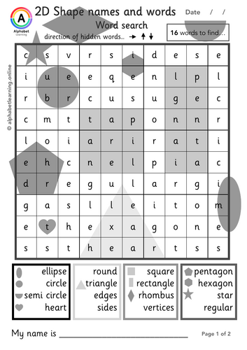 Word search 2D shapes (in Colour AND B&W) | Teaching Resources