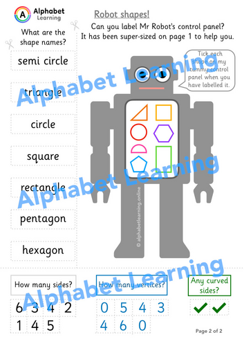 2D Shapes Robot Labelling cut/stick activity | Teaching Resources
