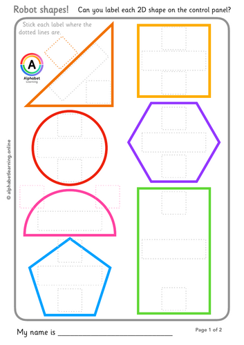 2D Shapes Robot Labelling cut/stick activity | Teaching Resources