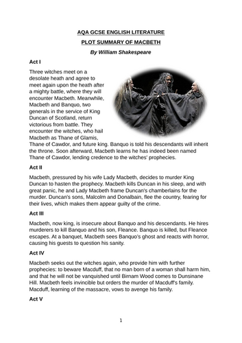 AQA GCSE English Literature - Macbeth - Basic plot summary of the play ...