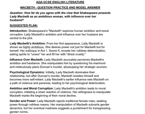 AQA GCSE English Literature - Macbeth - Model Answer - Is Lady Macbeth ...