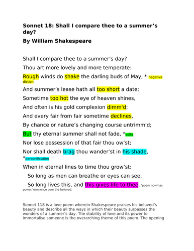 GCSE ENGLISH LITERATURE : Shakespeare's Sonnet 18: an analysis ...