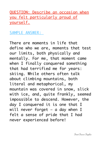 GCSE English: Describe an occasion when you felt particularly proud of yourself. Sample Answer ...