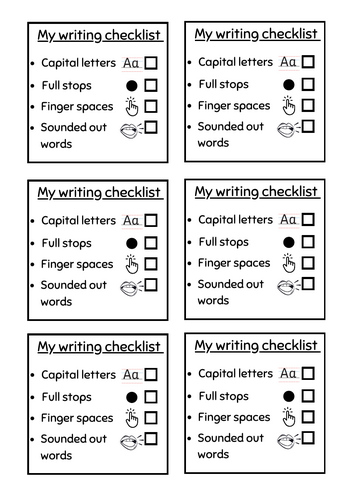 EARLY WRITING CHECKLIST | Capital letters, finger spaces, full stops ...
