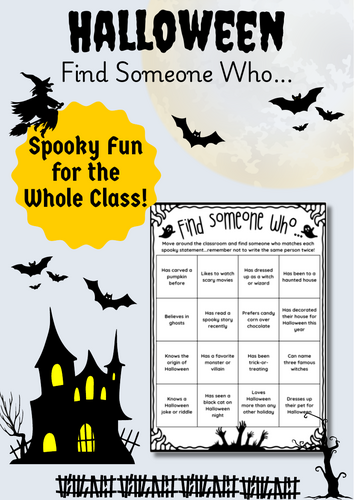 Halloween "Find Someone Who" Activity - 16 Boxes | Teaching Resources
