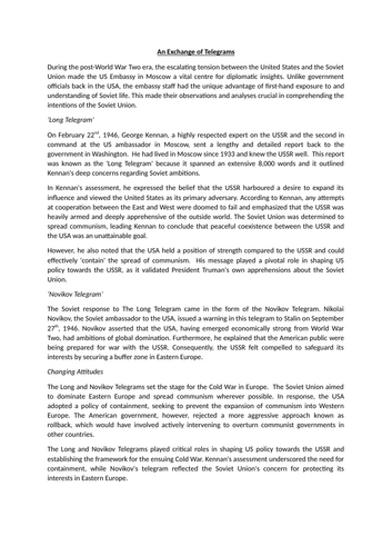 The Long Telegram and Novikov Telegram | Teaching Resources