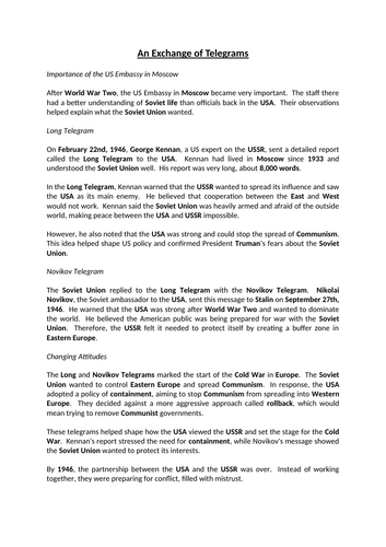 The Long Telegram and Novikov Telegram | Teaching Resources