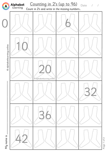 Counting in 2’s with socks! Up to 48/96 | Teaching Resources