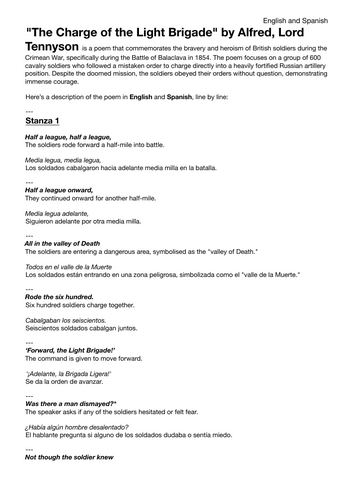 Charge of the Light Brigade GCSE Poetry EAL Bilingual Pack | Teaching ...