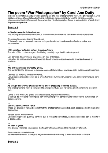War Photographer GCSE Poetry EAL Bilingual Pack | Teaching Resources
