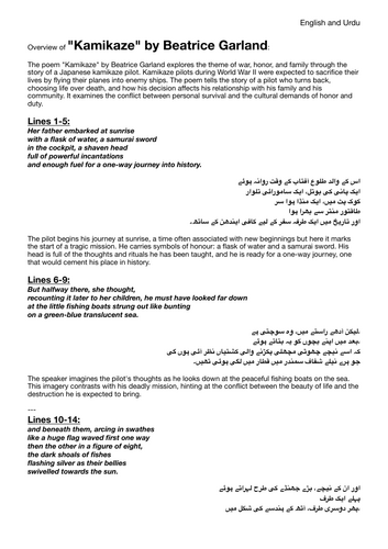 Kamikaze GCSE Poetry EAL Bilingual Pack | Teaching Resources