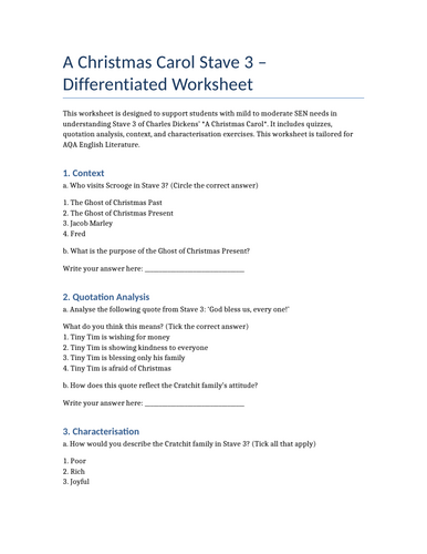A Christmas Carol SEN Worksheets St1-5 | Teaching Resources