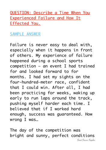 GCSE English Language: Describe a Time When You Experienced Failure and ...