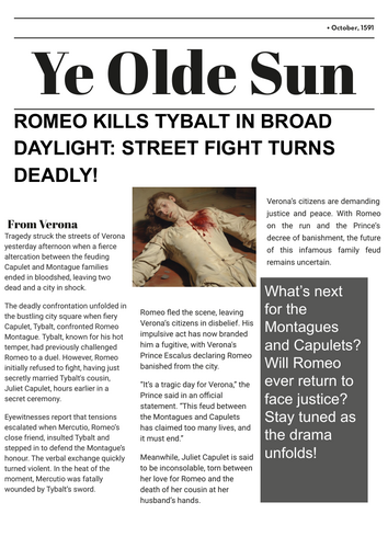 Romeo and Juliet, Conflict Pack for GCSE: Novel Versions, Newspaper ...