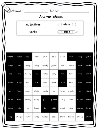 3 Halloween Grammar Grid Mystery Pictures - Parts of Speech - Color by ...