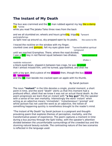 THE INSTANT OF MY DEATH: iGCSE English Literature poetry analysis ...