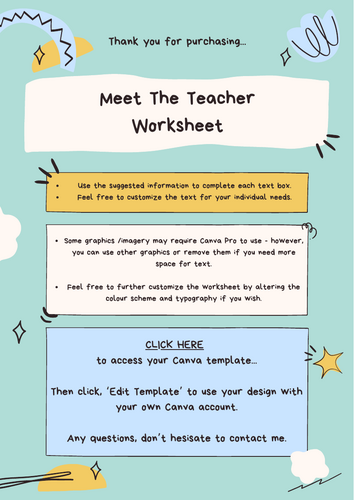 Meet The Teacher Poster Editable Worksheet Document | Teaching Resources