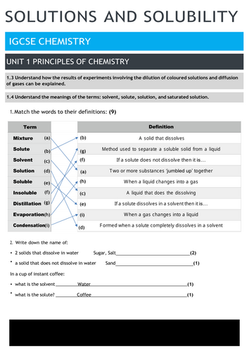 Solutions and Solubility - Lesson and Worksheet - Unit 1 - Edexcel ...