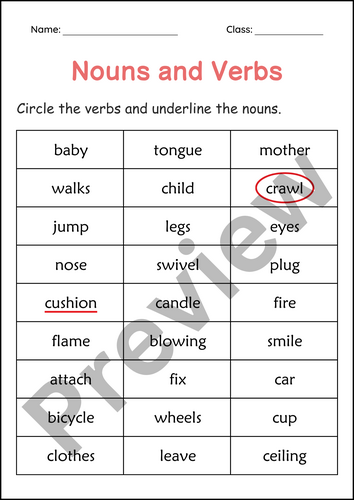 Printable Nouns and Verbs Grammar Worksheets 2nd and 3rd Grade ...