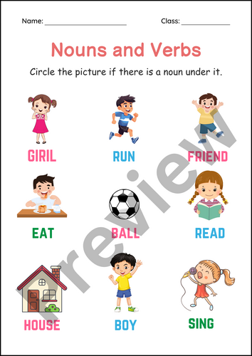 Printable Nouns and Verbs Grammar Worksheets 2nd and 3rd Grade ...
