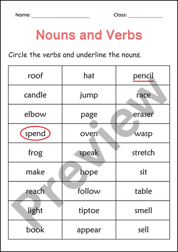 Printable Nouns and Verbs Grammar Worksheets 2nd and 3rd Grade ...