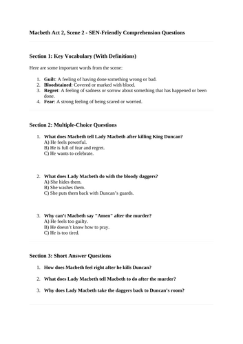 Macbeth Act 2 SEN Worksheets (Bundle) | Teaching Resources