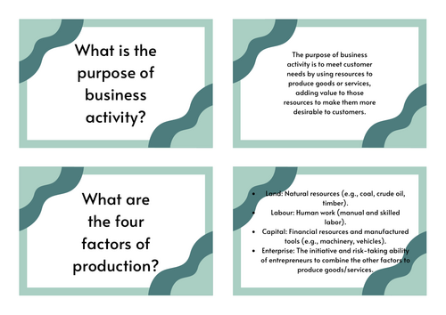 Flash Cards - Enterprise - Chapter 1 Business | Teaching Resources