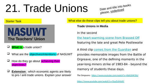 CIE 455 Economics - Trade Unions | Teaching Resources