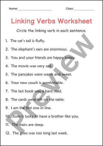 3rd Grade Linking Verb Grammar Worksheets - Linking Verb Activities ...