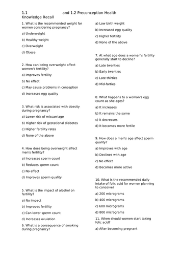 RO57 OCR Cambridge Nationals Child Development J809 TA1 Preconception ...