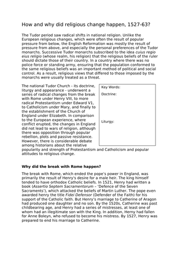 How and why did religious change take place in Tudor England ...