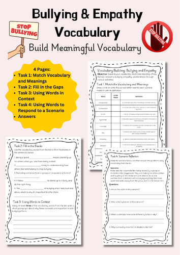 Anti-Bullying Week English Vocabulary Bullying and Empathy | Teaching ...