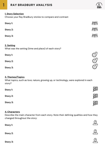 Ray Bradbury - Short Story Comparison Worksheets | Teaching Resources
